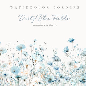 Watercolor Dusty Blue Floral Clipart, Blue Wildflowers Clipart, Dusty ...