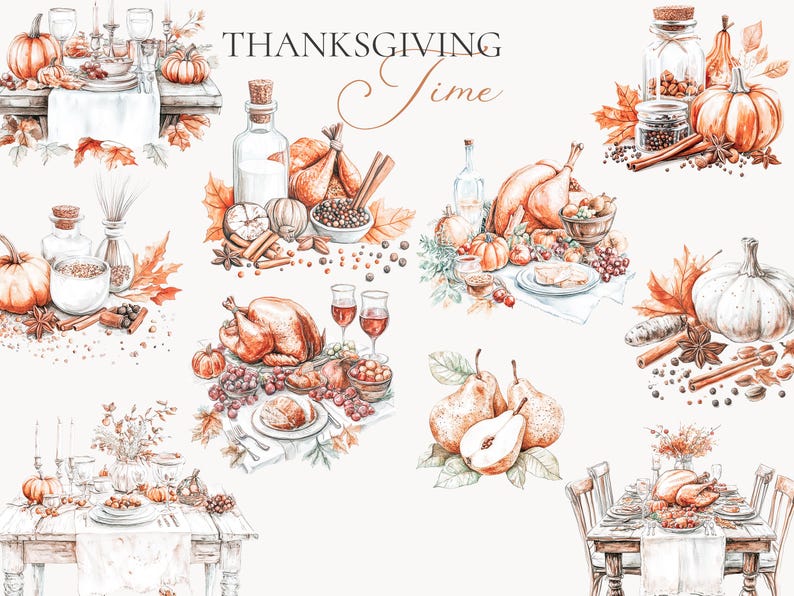 Thanksgiving Watercolor Clipart - Harvest Clipart - Turkey Clipart ...