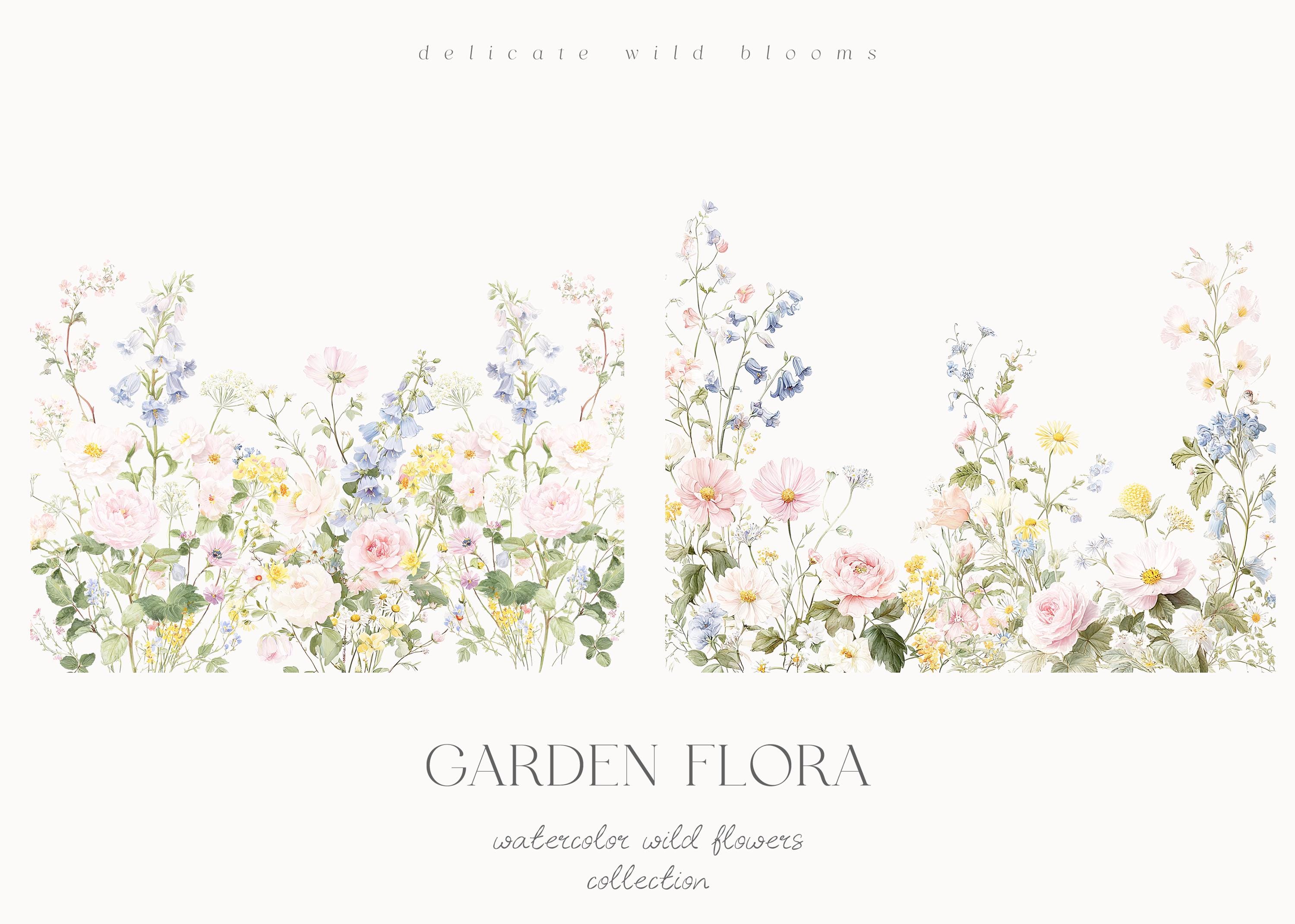 Watercolor Pastel Floral Clipart - Wild Flowers Borders - Wild Floral ...