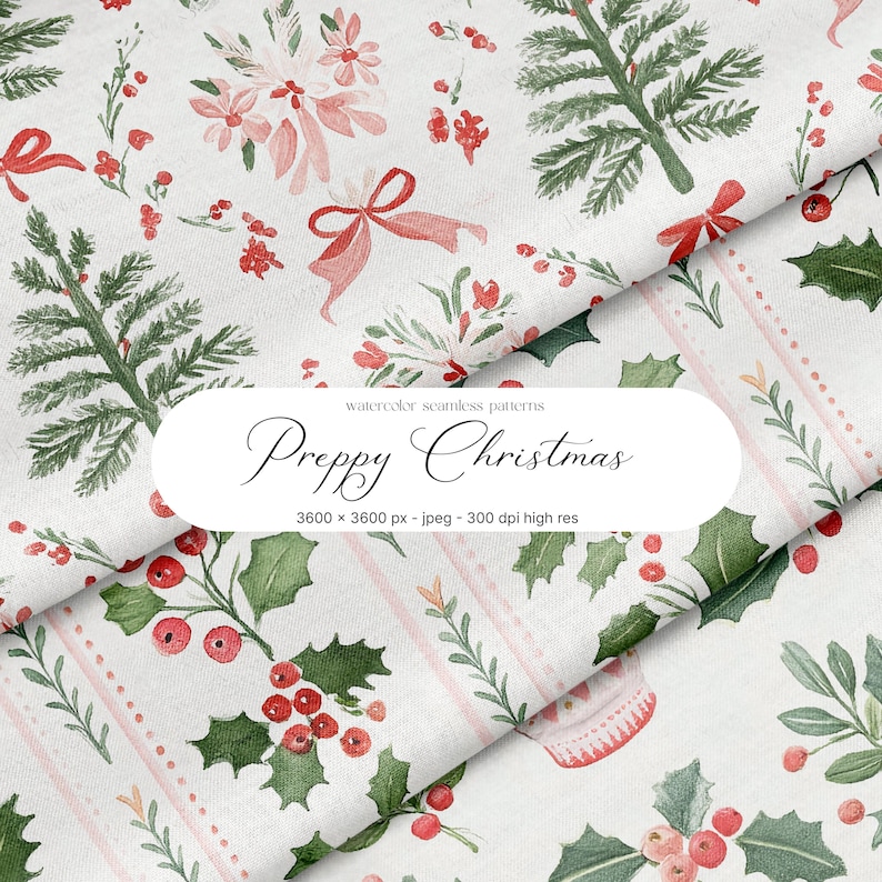 Watercolor Preppy Christmas Seamless Patterns, Christmas Preppy ...
