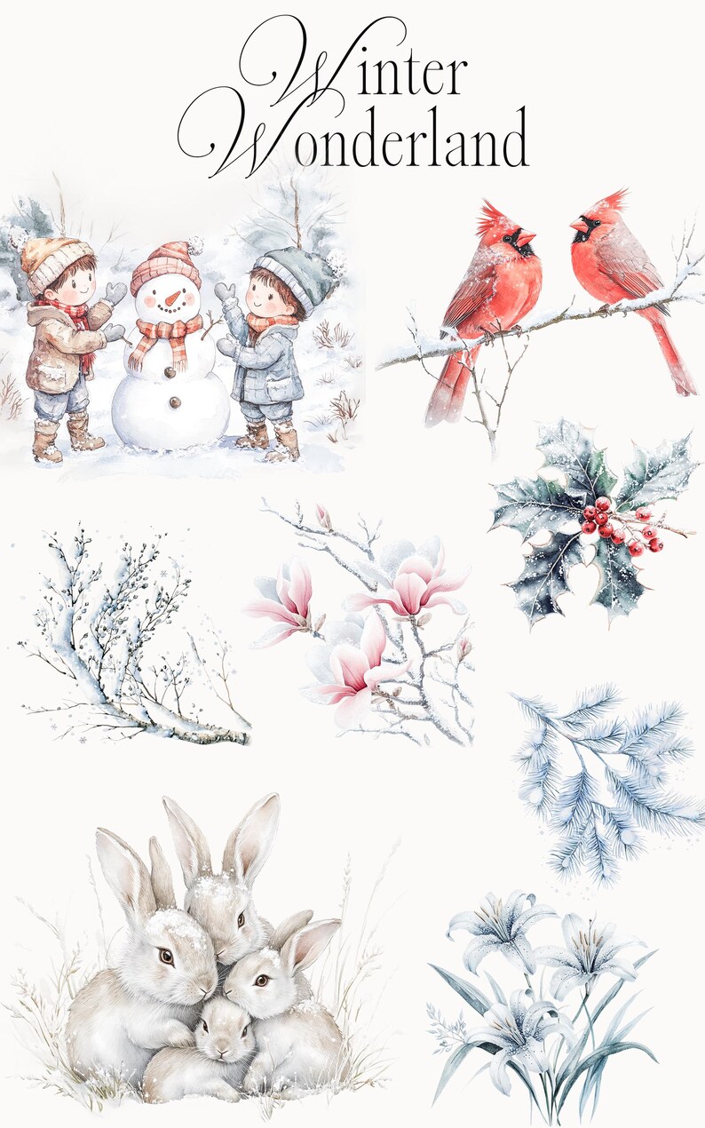 Watercolor Winter Clipart - Winter Wonderland Clipart - Christmas Cards ...