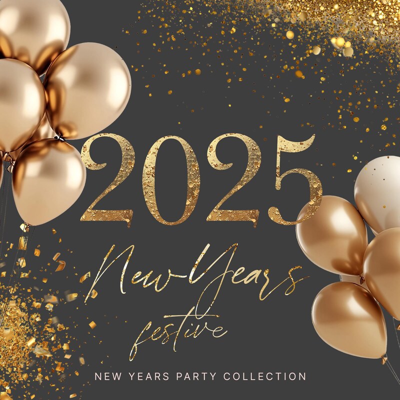 New Year Clipart Black Gold - Etsy
