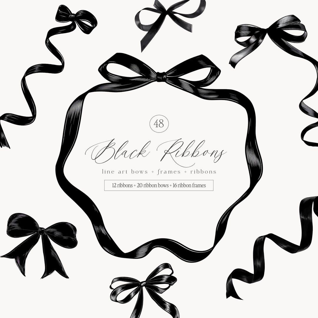 Black Coquette Clipart Collection - Black Ribbons - Bows - Ribbon ...