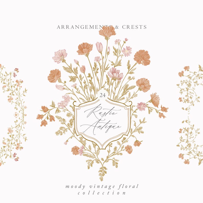 Rustic Antique Floral Line Art - Wedding Clipart- Vintage Victorian ...