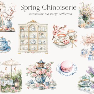 Watercolor Chinoiserie Tea Party Clipart - Chinoiserie Clipart ...