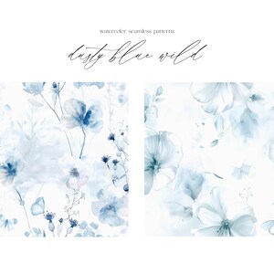 Watercolor Dusty Blue Floral Digital Papers - Dusty Blue Seamless ...