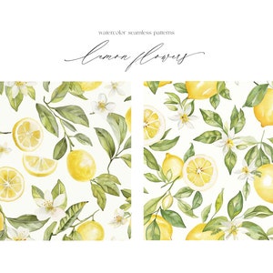 Watercolor Lemons Seamless Patterns - Seamless Lemon Floral Patterns ...