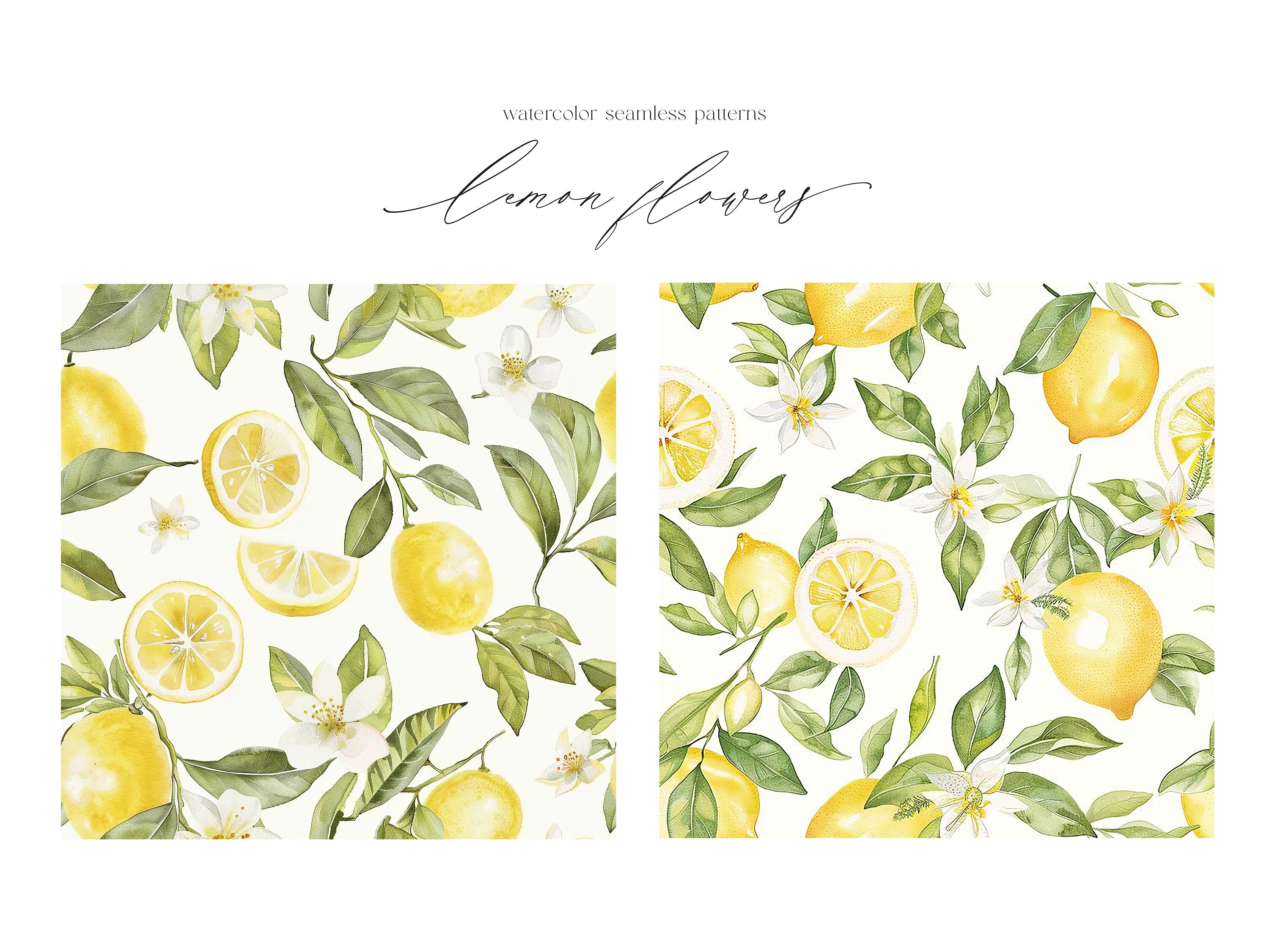 Watercolor Lemons Seamless Patterns - Seamless Lemon Floral Patterns ...