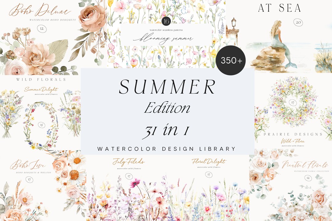 Watercolor Summer Bundle - Watercolor Huge Summer Bundle - Floral ...