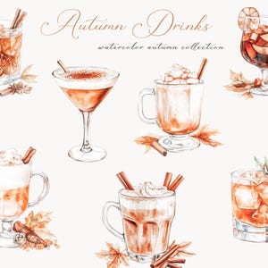 Autumn Drinks Clipart - Watercolor Drinks Clipart - Autumn Cocktails ...