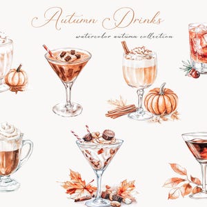 Autumn Drinks Clipart - Watercolor Drinks Clipart - Autumn Cocktails ...