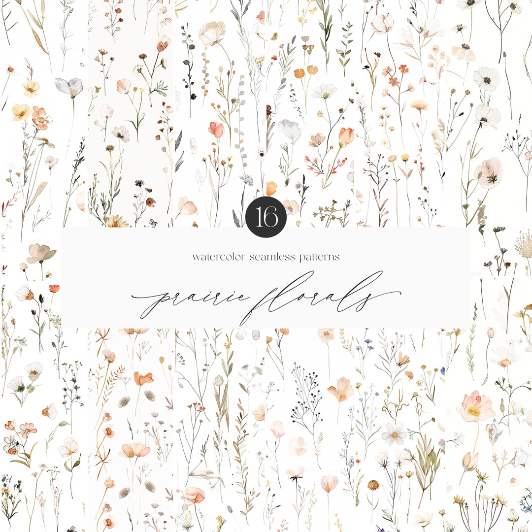 Watercolor Prairie Florals Seamless Patterns - Digital Papers - Dainty ...