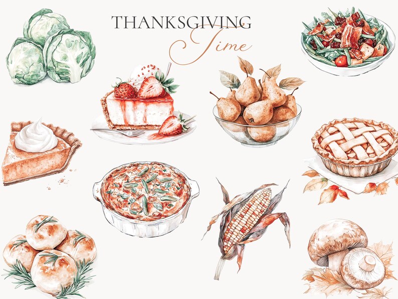 Thanksgiving Watercolor Clipart - Harvest Clipart - Turkey Clipart ...
