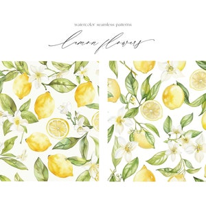 Watercolor Lemons Seamless Patterns - Seamless Lemon Floral Patterns ...