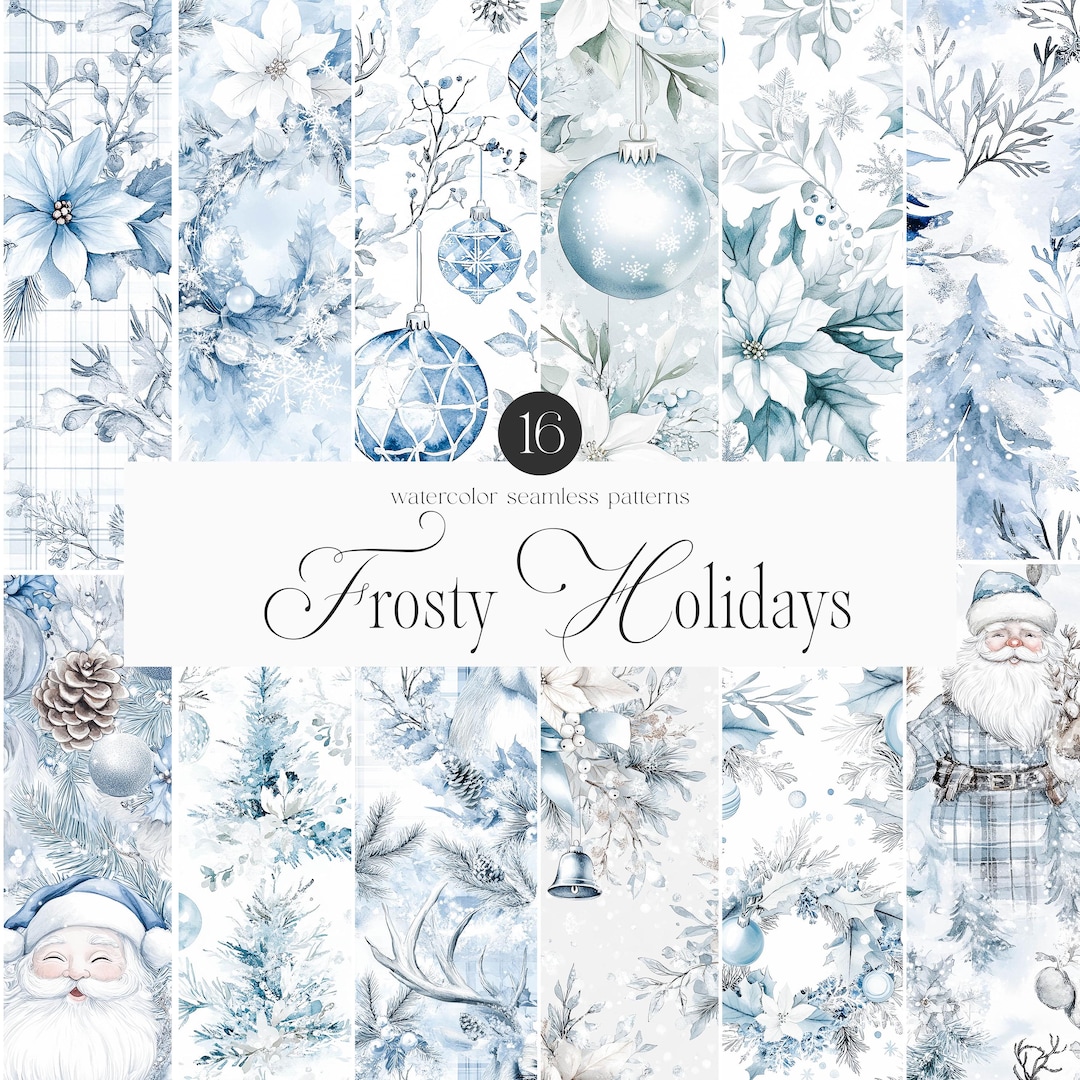 Watercolor Frosty Christmas Seamless Patterns, Frosty Christmas ...