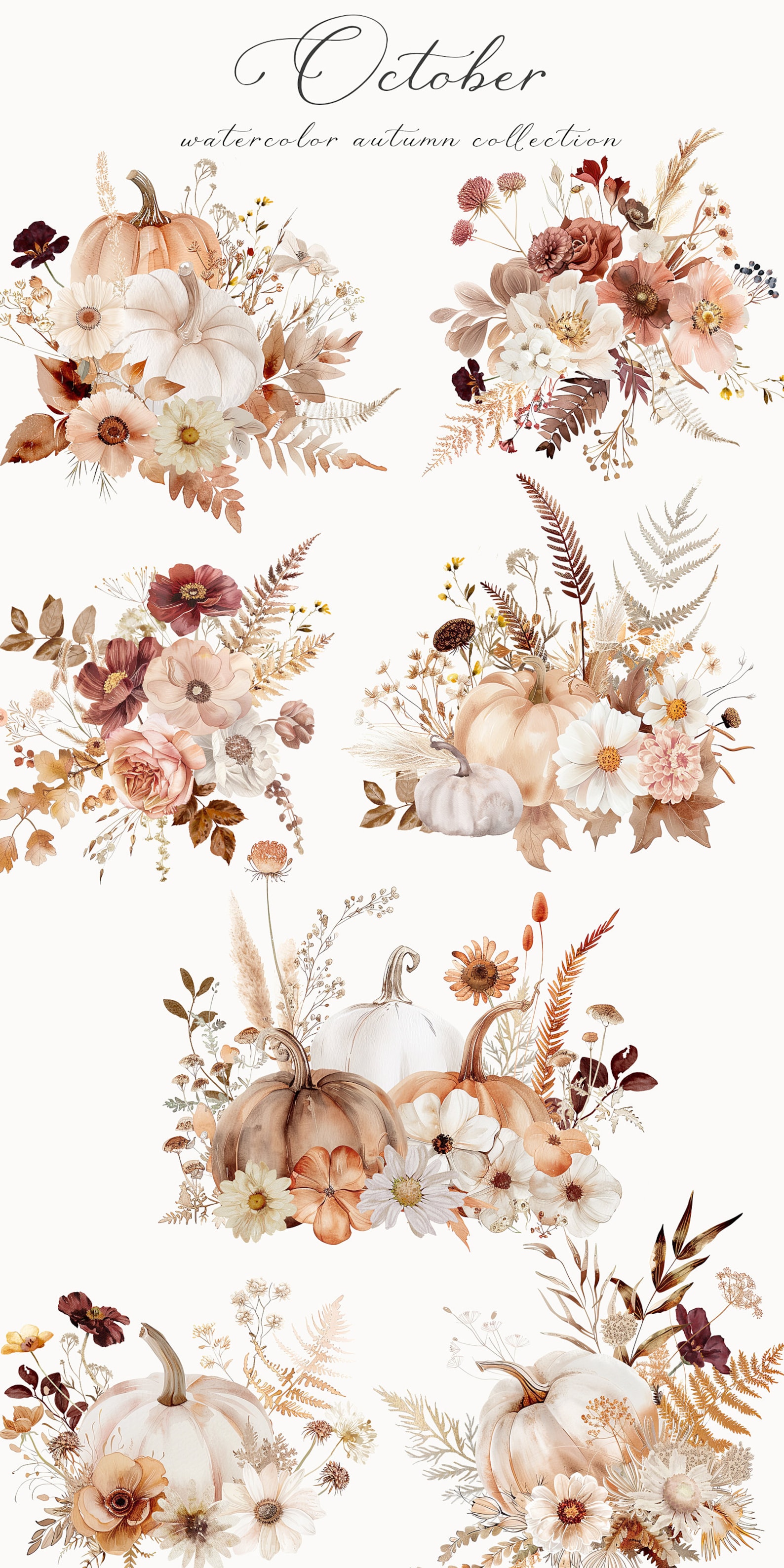 Watercolor Autumn Bouquets - Autumn Clipart - Fall Clipart - Pumpkin ...
