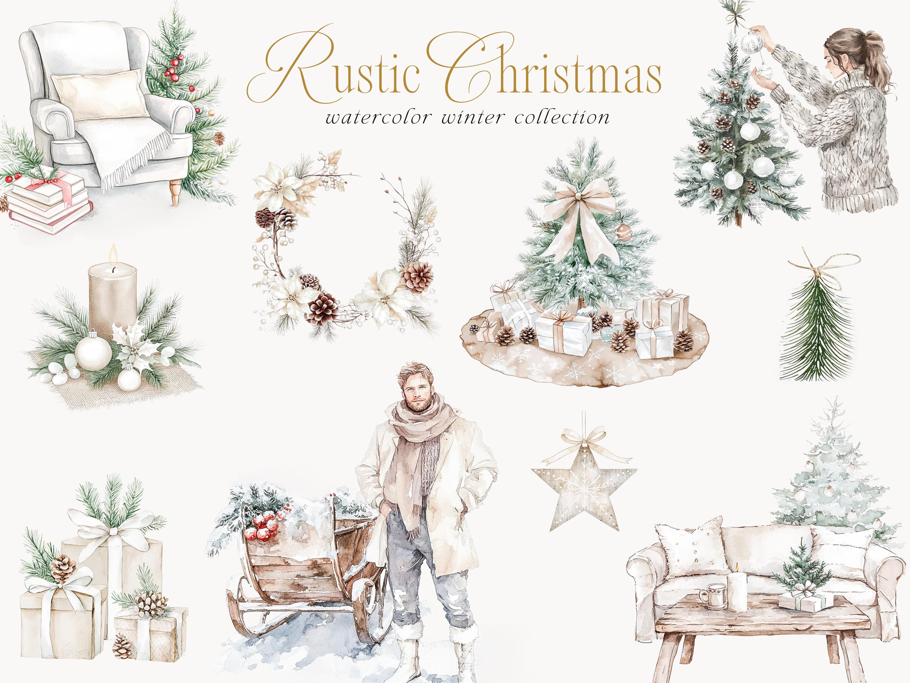 Watercolor Rustic Christmas Clipart - Christmas Ornaments Clipart ...