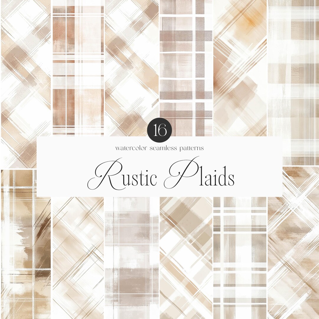 Seamless Watercolor Rustic Plaid Patterns, Checkered Textures, Digital ...