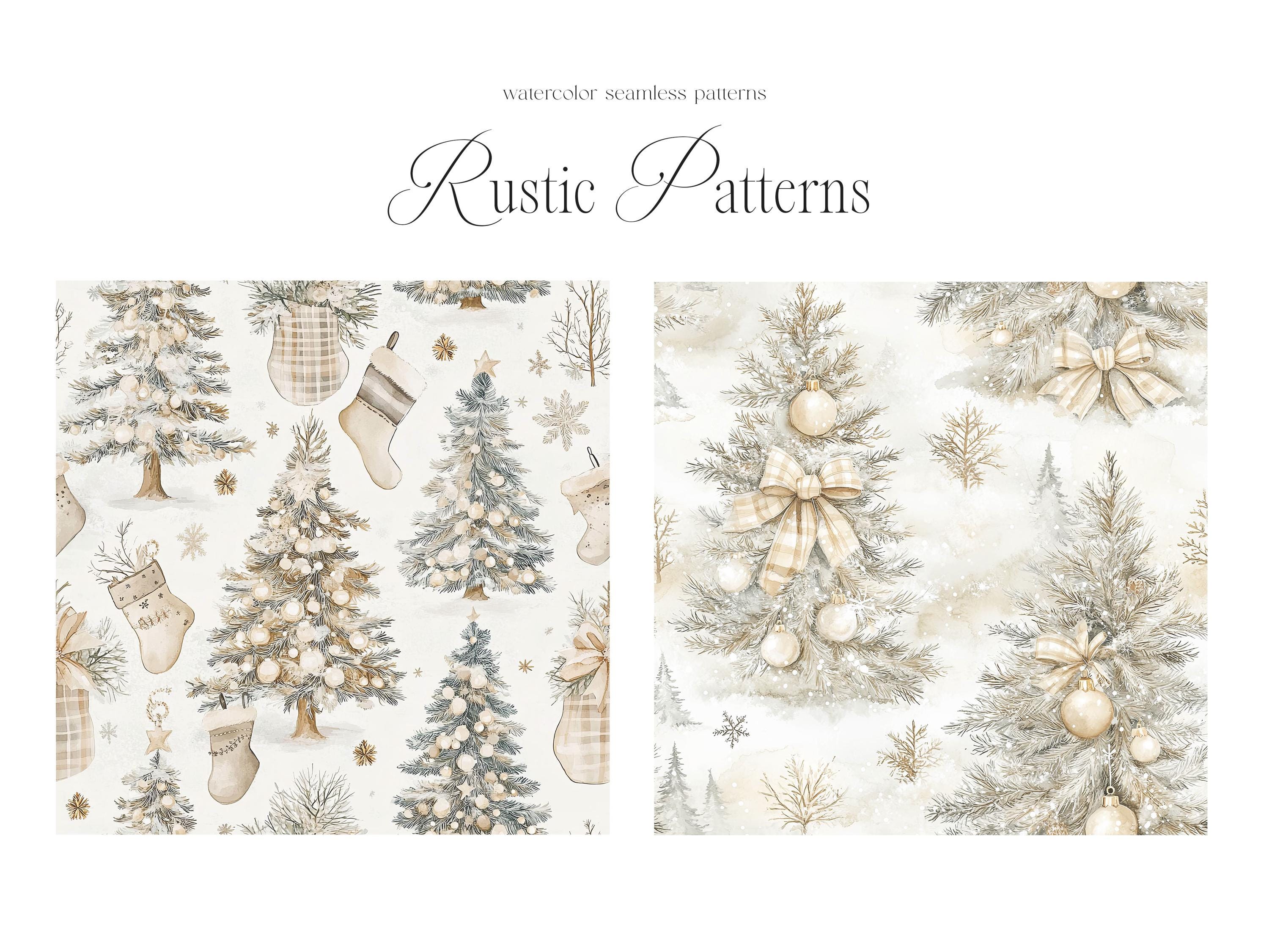 Watercolor Rustic Christmas Seamless Patterns, Rustic Christmas ...