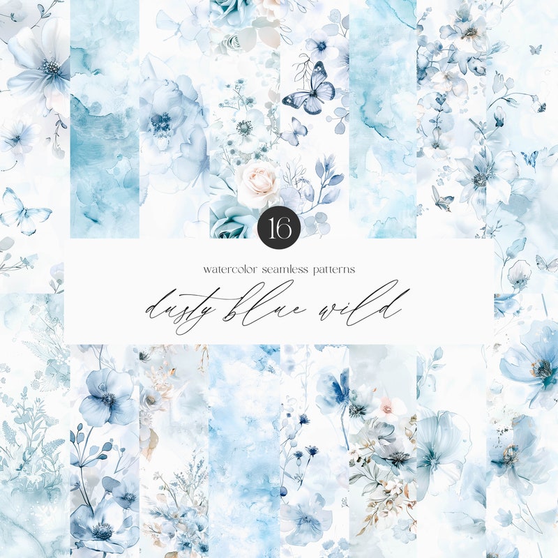 Dusty Blue Flowers Wallpaper - Etsy UK