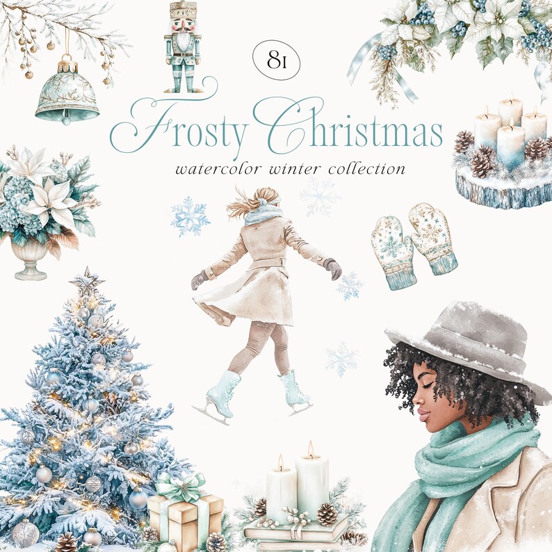 Watercolor Frosty Winter Clipart - Winter Bundle - Christmas Bundle ...