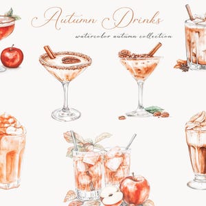 Autumn Drinks Clipart - Watercolor Drinks Clipart - Autumn Cocktails ...