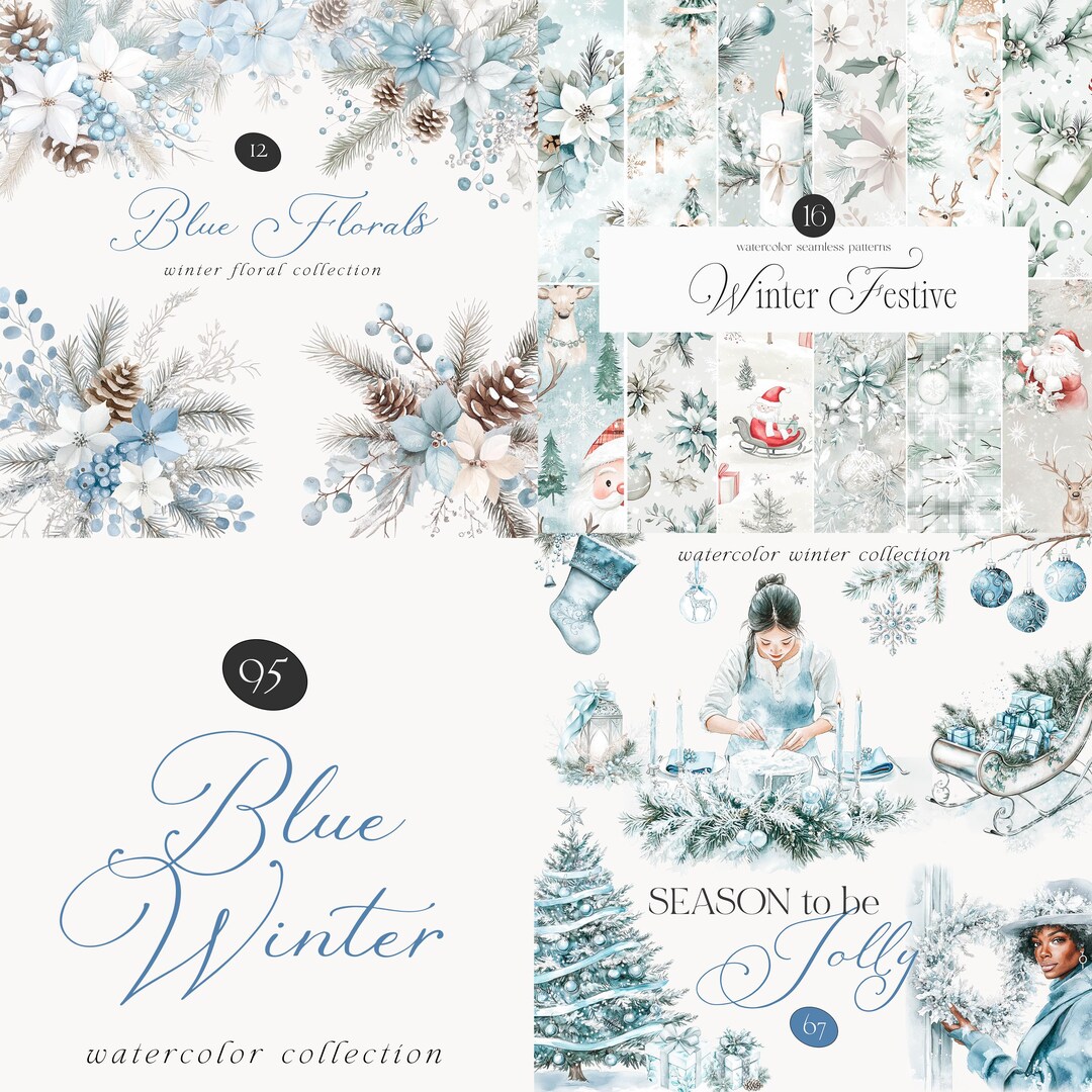 Watercolor Blue Winter Clipart - Winter Bundle - Christmas Bundle ...