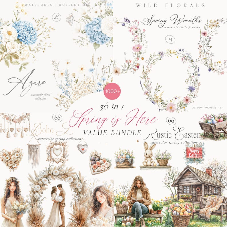 Watercolor Spring Clipart Bundle-watercolor Spring Clipart Bundle ...