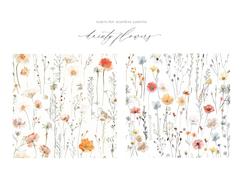Watercolor Dainty Flowers Seamless Patterns - Digital Papers - Dainty ...
