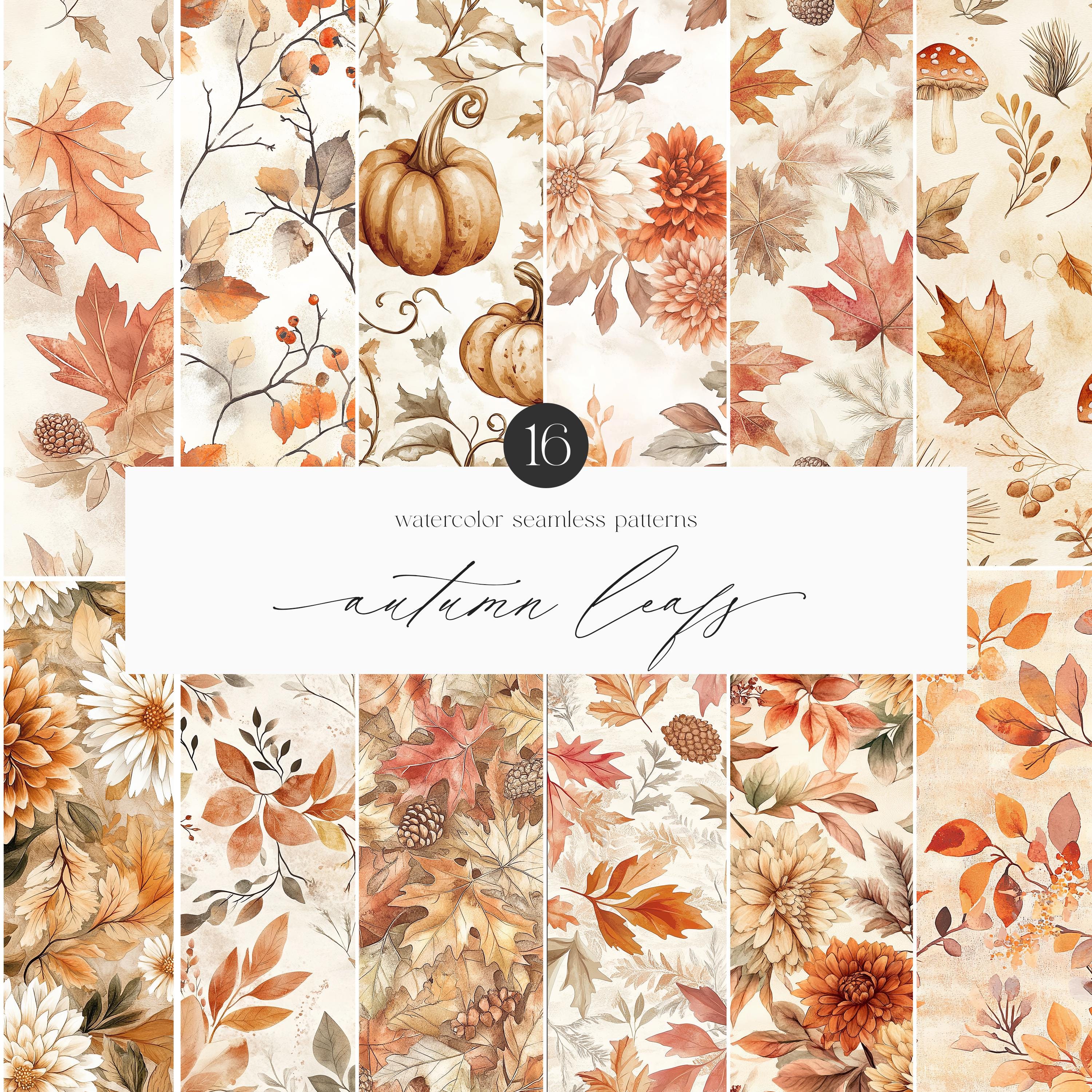 Seamless Watercolor Fall Leave Patterns - Seamless Patterns - Repeating ...