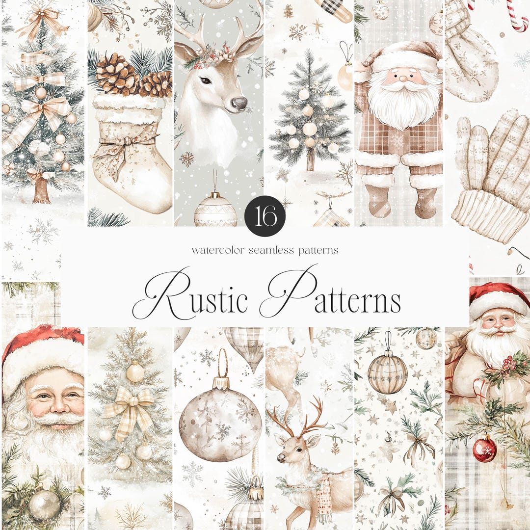 Watercolor Rustic Christmas Seamless Patterns, Rustic Christmas ...