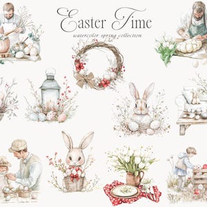 Watercolor Easter Clipart - Bunnies Clipart - Watercolor Spring Clipart ...