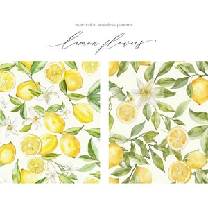 Watercolor Lemons Seamless Patterns - Seamless Lemon Floral Patterns ...