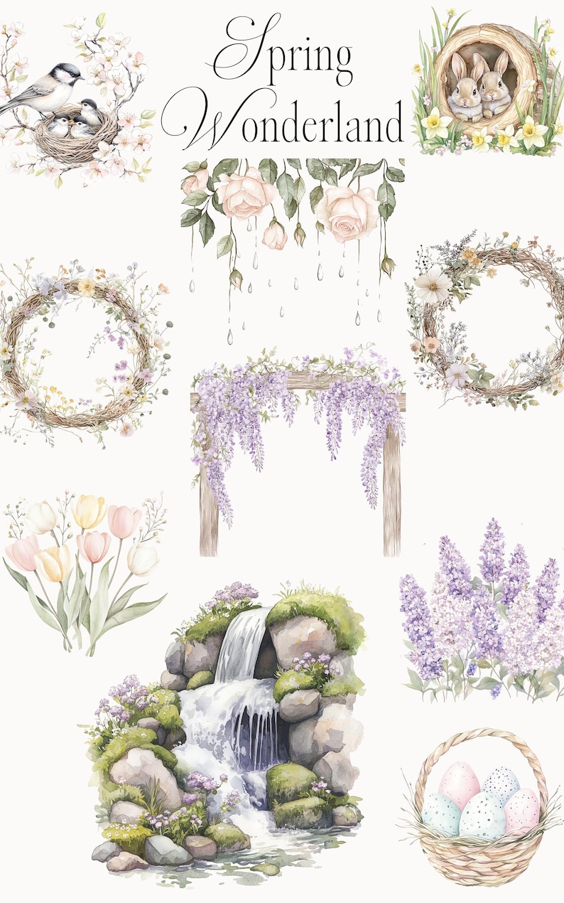Watercolor Spring Clipart - Spring Wonderland Clipart - Cards Clipart ...