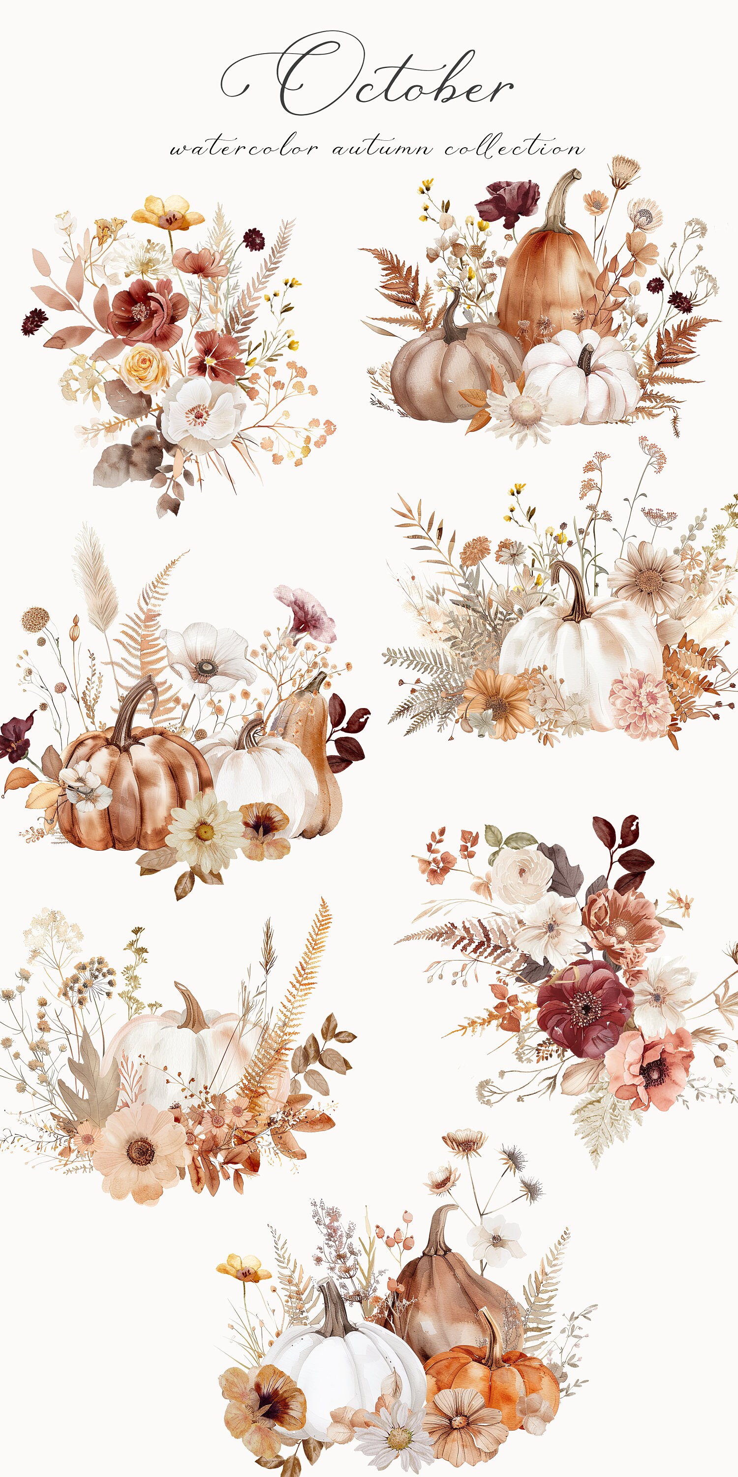 Watercolor Autumn Bouquets - Autumn Clipart - Fall Clipart - Pumpkin ...