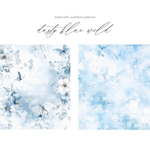 Watercolor Dusty Blue Floral Digital Papers - Dusty Blue Seamless ...
