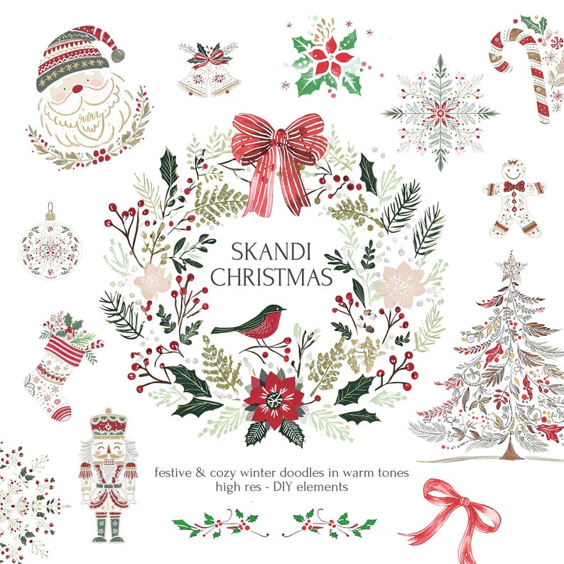 Scandinavian Christmas Clipart - Doodles Christmas Clipart - Coquette ...