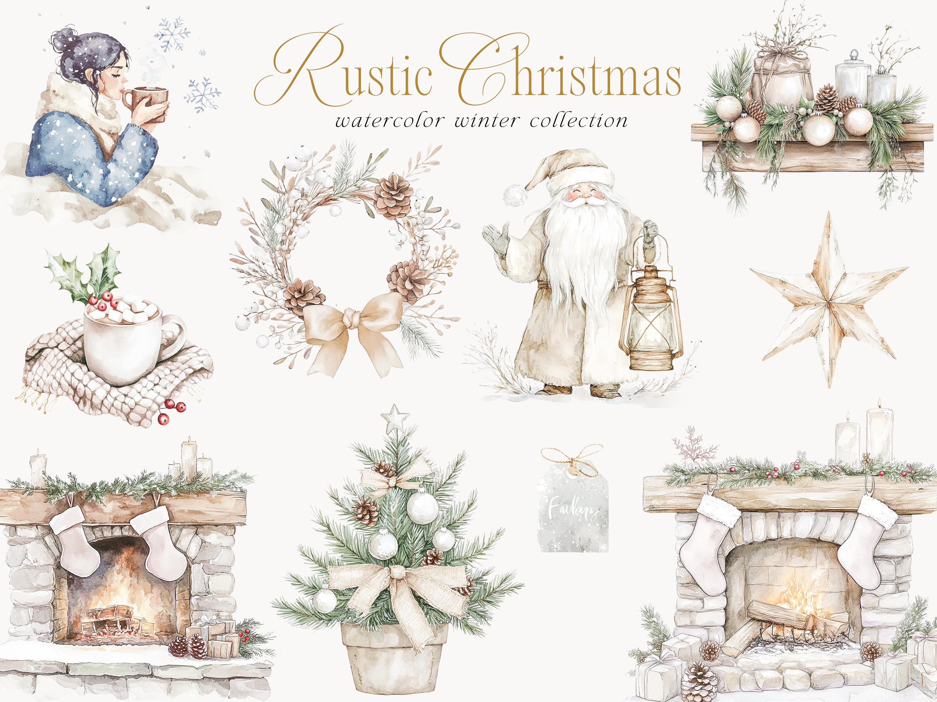 Watercolor Rustic Christmas Clipart - Christmas Ornaments Clipart ...