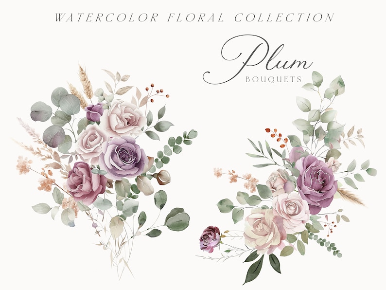 Watercolor Plum Floral Clipart - Plum Flowers - Floral Clipart ...