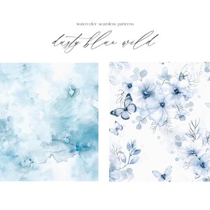 Watercolor Dusty Blue Floral Digital Papers - Dusty Blue Seamless ...