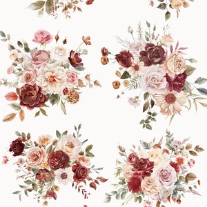 Watercolor Burgundy Floral Clipart - Burgundy Flowers - Burgundy ...