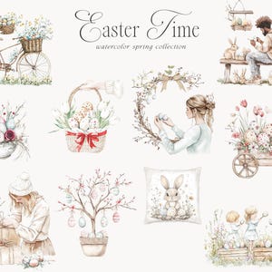 Watercolor Easter Clipart - Bunnies Clipart - Watercolor Spring Clipart ...