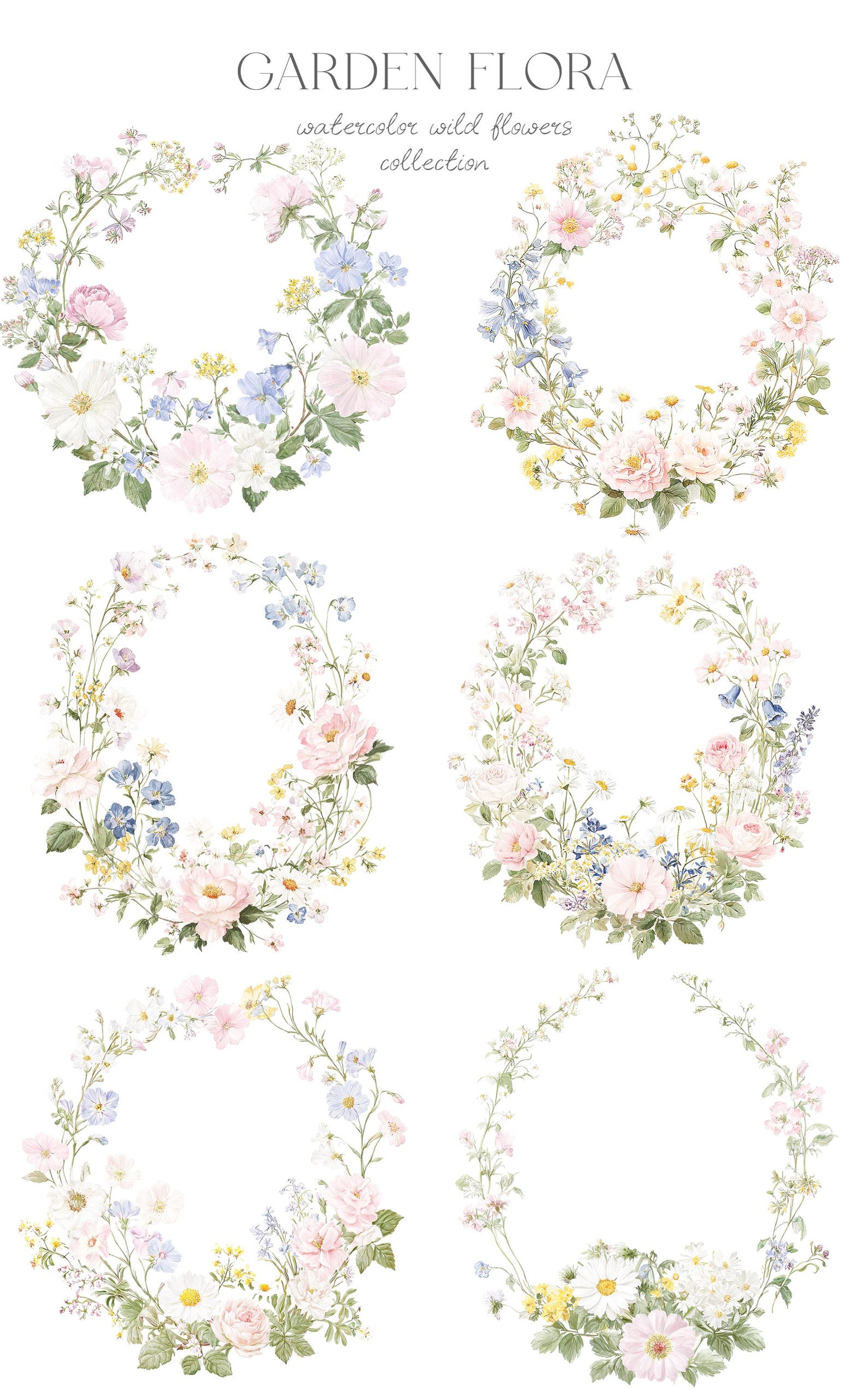 Watercolor Pastel Floral Clipart - Wild Flowers Borders - Wild Floral ...