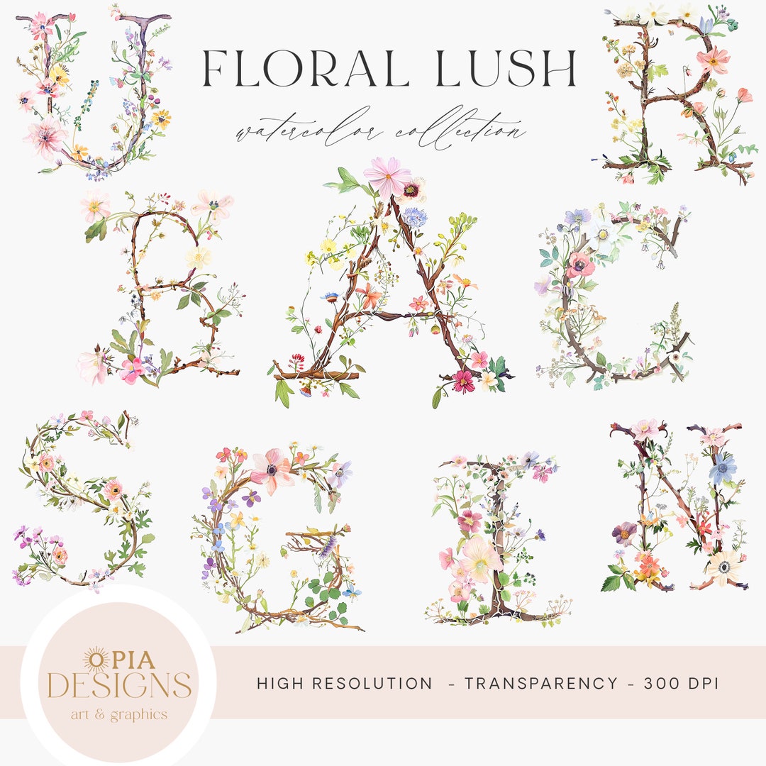 Wild Flowers Alphabet - Wild Flowers Letters - Premade Floral Alphabet ...