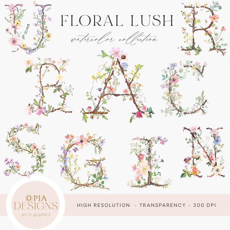 Floral Alphabet Clipart - Etsy UK