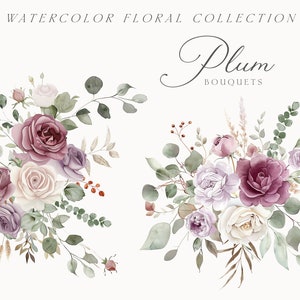 Watercolor Plum Floral Clipart - Plum Flowers - Floral Clipart ...