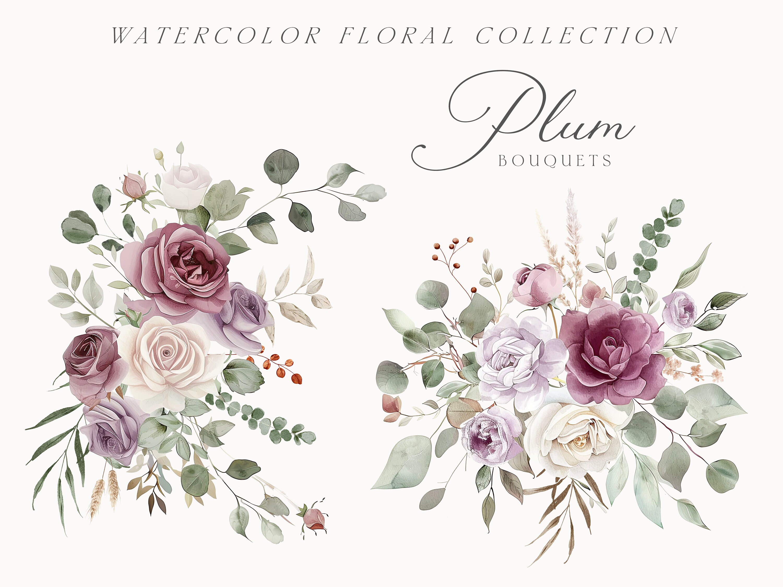 Watercolor Plum Floral Clipart - Plum Flowers - Floral Clipart ...