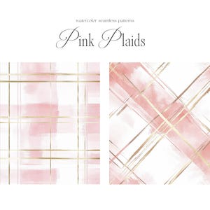 Seamless Watercolor Pink Plaid Patterns, Checkered Textures, Digital ...