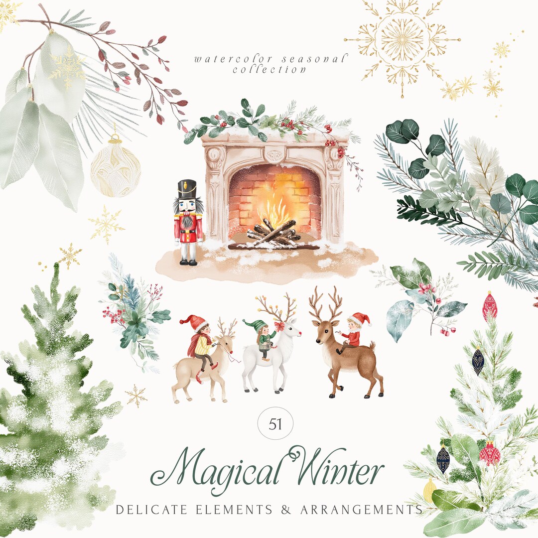 Magical Winter Watercolor Clipart - Winter Clipart - Watercolor ...