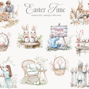 Watercolor Easter Clipart - Bunnies Clipart - Watercolor Spring Clipart ...